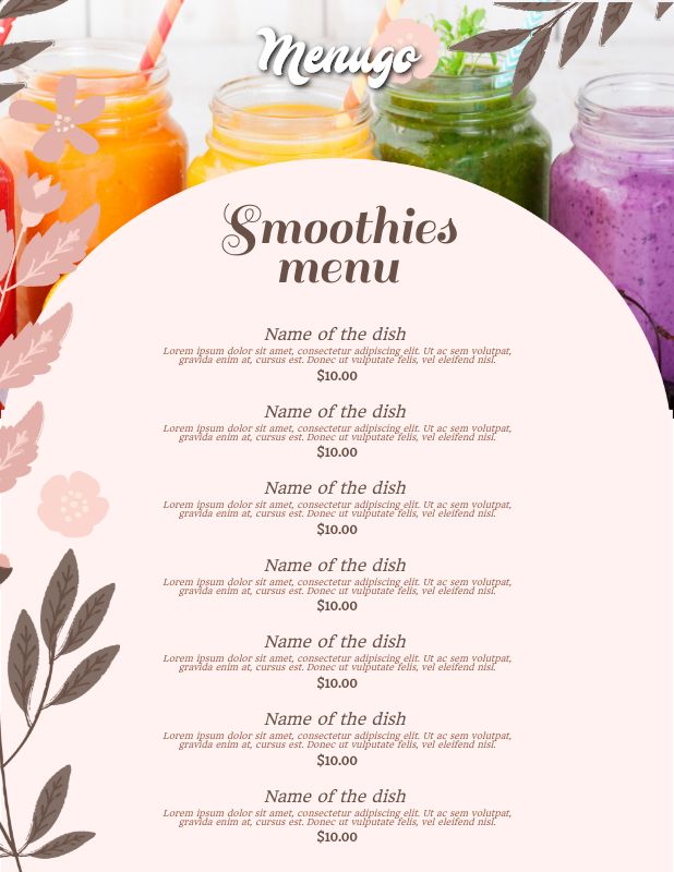 Menugo - Smoothies Menu Template Menugo - Smoothies Menu Template